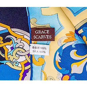 Grace Scarves 100% Silk Scarf, Extra-Large, Emperor's Phoenix, Ivory w Green Trim