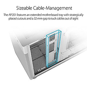 ASUS Prime AP201 33-Liter MicroATX White case with Tool-Free Side Panels and a Quasi-Filter mesh, with Support for 360 mm Coolers, Graphics Cards up to 338 mm Long, and Standard ATX PSUs