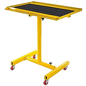 JEGS 200 LBS Capacity Rolling Work Table - Height Adjustable 33 Inches to 48 Inches - Rolling Tool Tray Uses Four 2.5” Caster Wheels - Includes One Tool Tray Table Liner - Yellow Powder Coated Steel