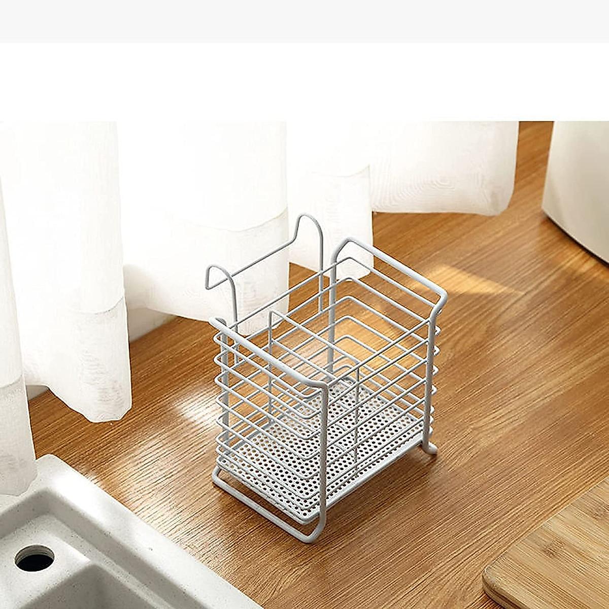 ceramic Utensil Caddy Iron Chopsticks Holder， Hanging Cutlery Drying Basket Draining Chopsticks Rack， Tableware Organizer Pen Holder chopstick holder (Color : Black)