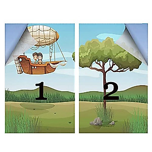 Blue Green Static Clung Window Film Frosted Stained Flower Glass Sticker for Privacy Explore Girl Boy New Adventures Hot Air Balloon Privacy Film 17.7Wx23.6L-inch x2 Pcs