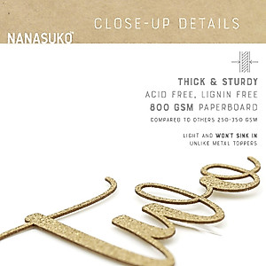 NANASUKO 2nd Birthday Cake Topper - Two - Double Sided Gold Glitter - Premium Quality Made in USA