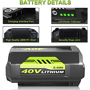 6.0Ah Replacement for Ryobi 40V Battery Lithium Ion Compatible with Ryobi 40 Volt Battery Lithium OP4026A OP4015 OP4040 OP40201 OP4050A OP4015 OP40261 OP4030 OP40401 OP4060 Cordless Power Tools
