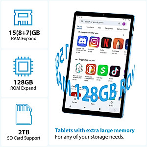 TOSCiDO L381 10.3-Inch Tablet with 2K FHD LCD In-Cell Screen, 128GB Storage, 8GB RAM, 8000mAh Battery, Android 12, Blue