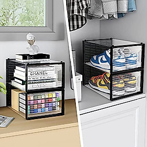 WALL QMER Clear Shoe Boxes, For AJ Shoes, 6 Pack, Stackable, Crystal Clear Shoe Storage, Easy to Assemble, Sturdy, Versatile Shoe Organizer