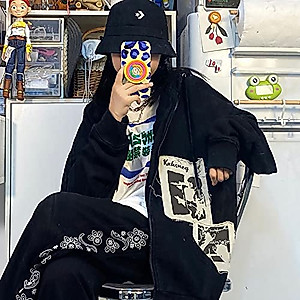 INFENU Gothic Hoodie Hat Print Dark Hoodie Harajuku Hoodie Sportswear Patches Casual Trend Oversize Street Hip Hop (grey,M,Medium)