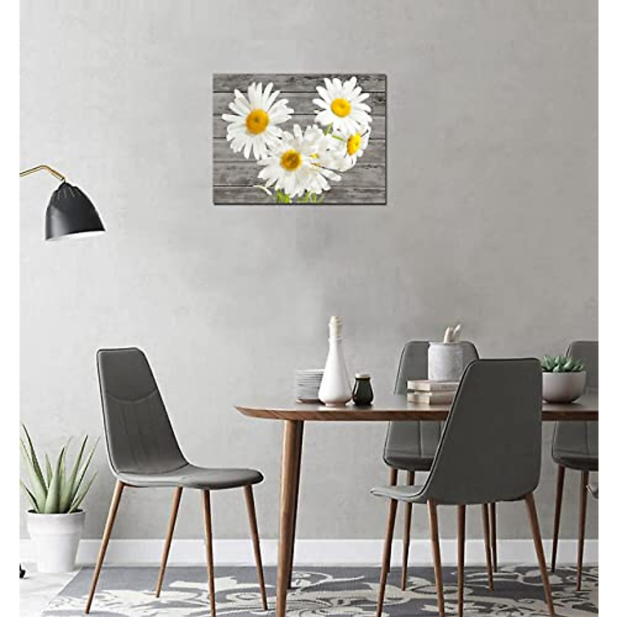 TAOMI White Daisy Flowers Picture Bedroom Bathroom Wall Art Yellow Daisy Flower Wood Grain Canvas Print 12x16 Rustic Farmhouse Floral Artwork for Living Room Office Home Decor Ready to Hang