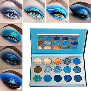 Afflano Blue Eyeshadow Palette Matte Shimmer, Highly Pigmented Waterproof Space Blue Eye Shadow Palette, Navy Silver Blue Glitter Eyeshadow Pallet for Christmas Snowflake Blue Eyes Makeup