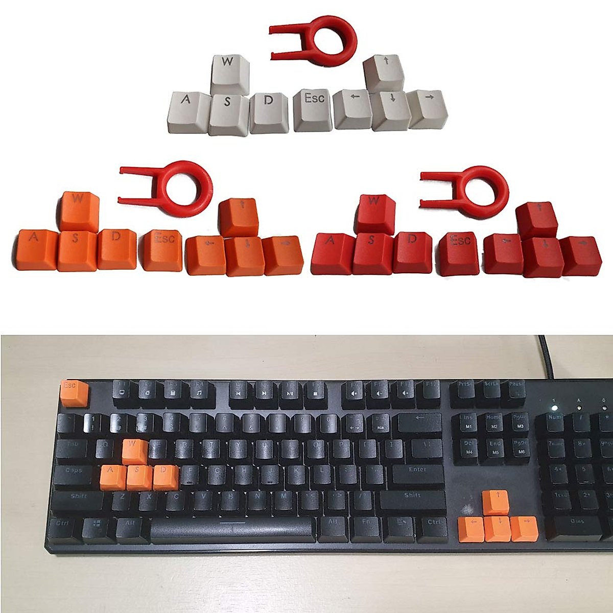sara-u 9 Keys PBT Backlit Keycaps WASD/ESC/Direction Cherry MX Keycaps With Key Cap Puller For MX Switches Backlit Mechanical Gaming Keyboard, one, Red