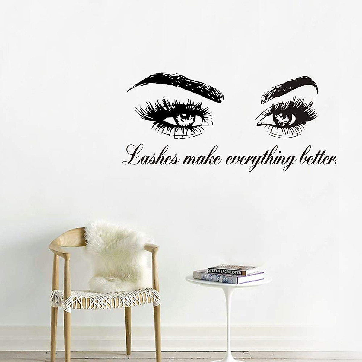 DNVEN Eyelash Stickers Girl Wall Decals Quotes Lashes Make Everything Better Beauty Salon Wall Decals Makeup Wall Decors Vinyl Removable Murals Bedrooms Lash Room Decor for Women Room 31 x 16 inches