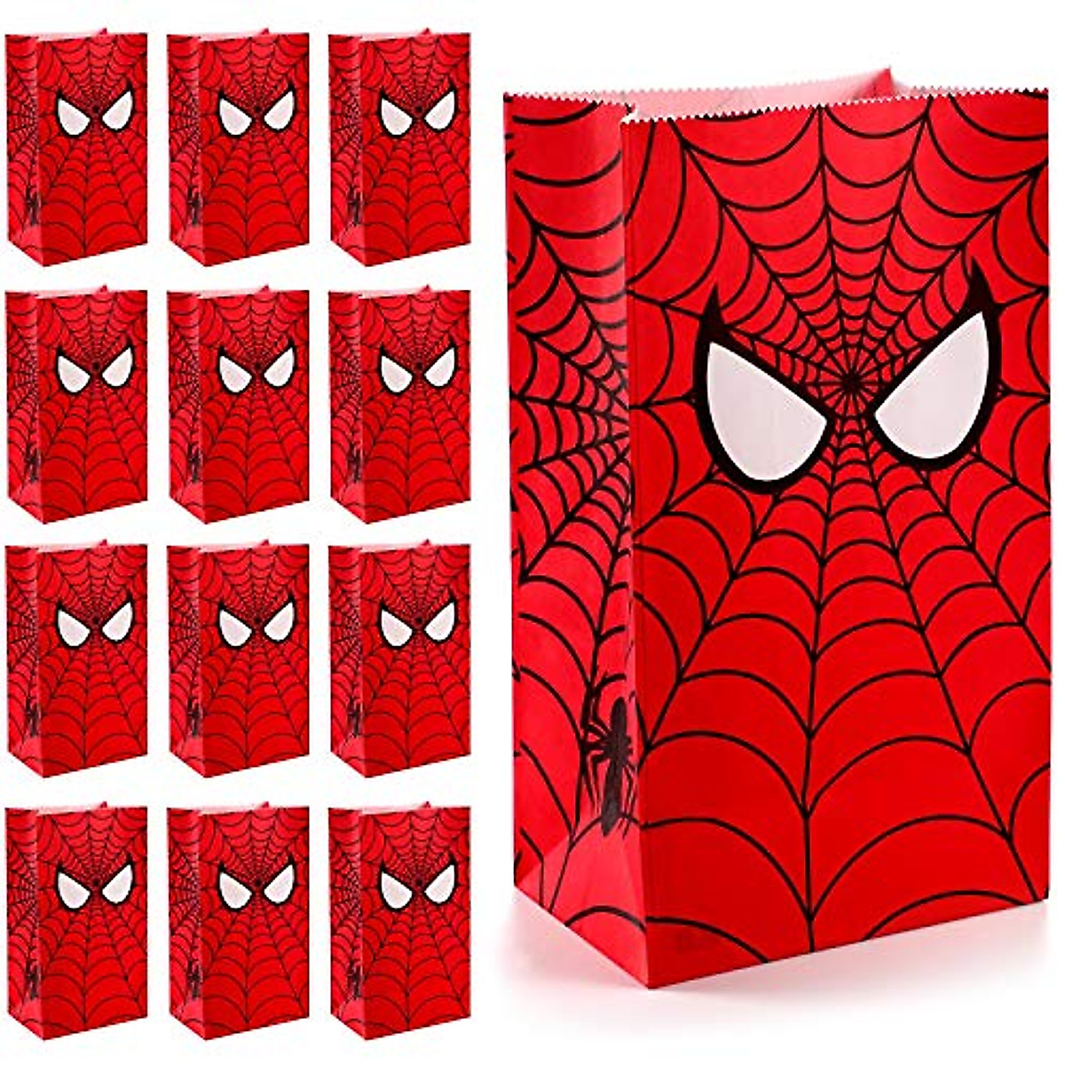 30 Pieces Spider Party Treat Bags Spider Theme Birthday Party Hero Web Printed Kraft Paper Goodie Bags Candy Bags for Theme Birthday Party Decorations and Supplies