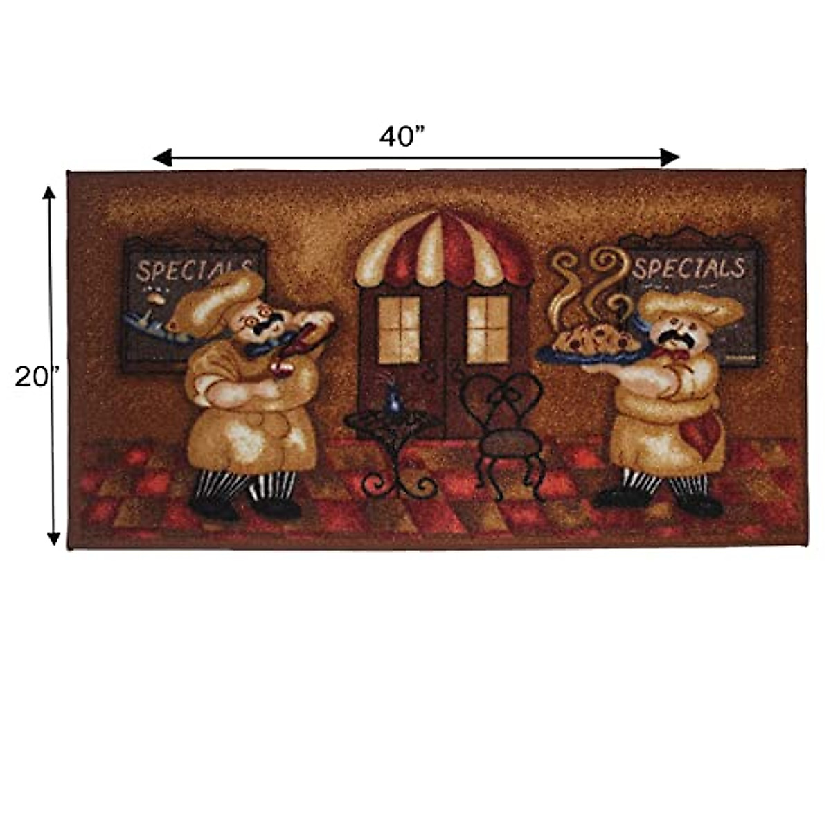 Kashi Home Kitchen Rug, Printed Area Rug, Durable Floor, Door Mat, Farmhouse Non-Slip Carpet Latex Backing Beautiful Design Chef 3pc Set (2 18x30 D Shape & 1 20x40)