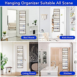 AINCE Over Door | Wall Mount Hanging Organizer Mesh Clear Window 5 Large Pockets Storage For Nursery | Pantry | Shoes | Toys | Kitchen (Beige)