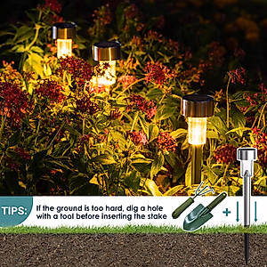 GIGALUMI Solar Lights Outdoor Waterproof, 12 Pack, Stainless Steel LED Solar Garden Lights for Patio, Lawn, Yard and Landscape, Garden Decor Patio Decor,Warm White