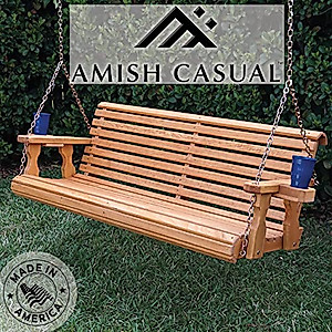 Amish Casual Heavy Duty 800 Lb Roll Back 5ft. Treated Porch Swing with Cupholders - Cedar Stain