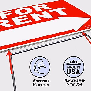 Large for Rent Sign Kit with Tall Stands - Yard Sign Bundle for Rental Property - Include (1x) 24" x 18" Yard Sign with (2X) Directional Left or Right Arrow + (3X) 24" Tall Wire Stakes