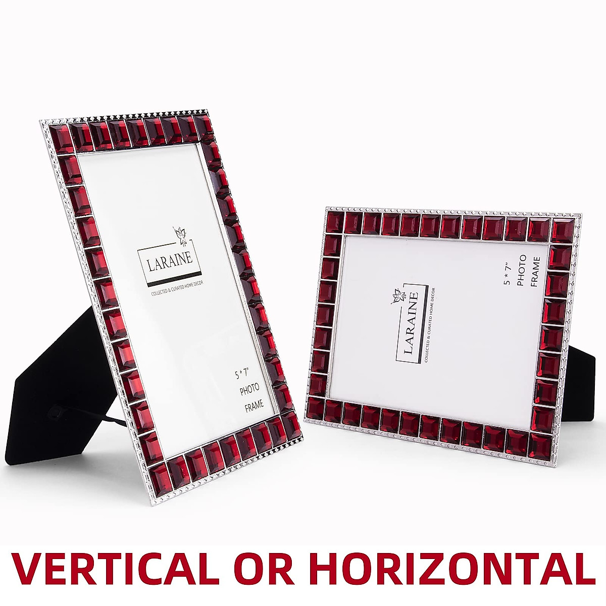 LARAINE Picture Photo Frame 5x7 Rhinestones Metal High Definition Glass Display Pictures for Tabletop Crystal Home Decorative Holiday Gift (Red, 5x7)