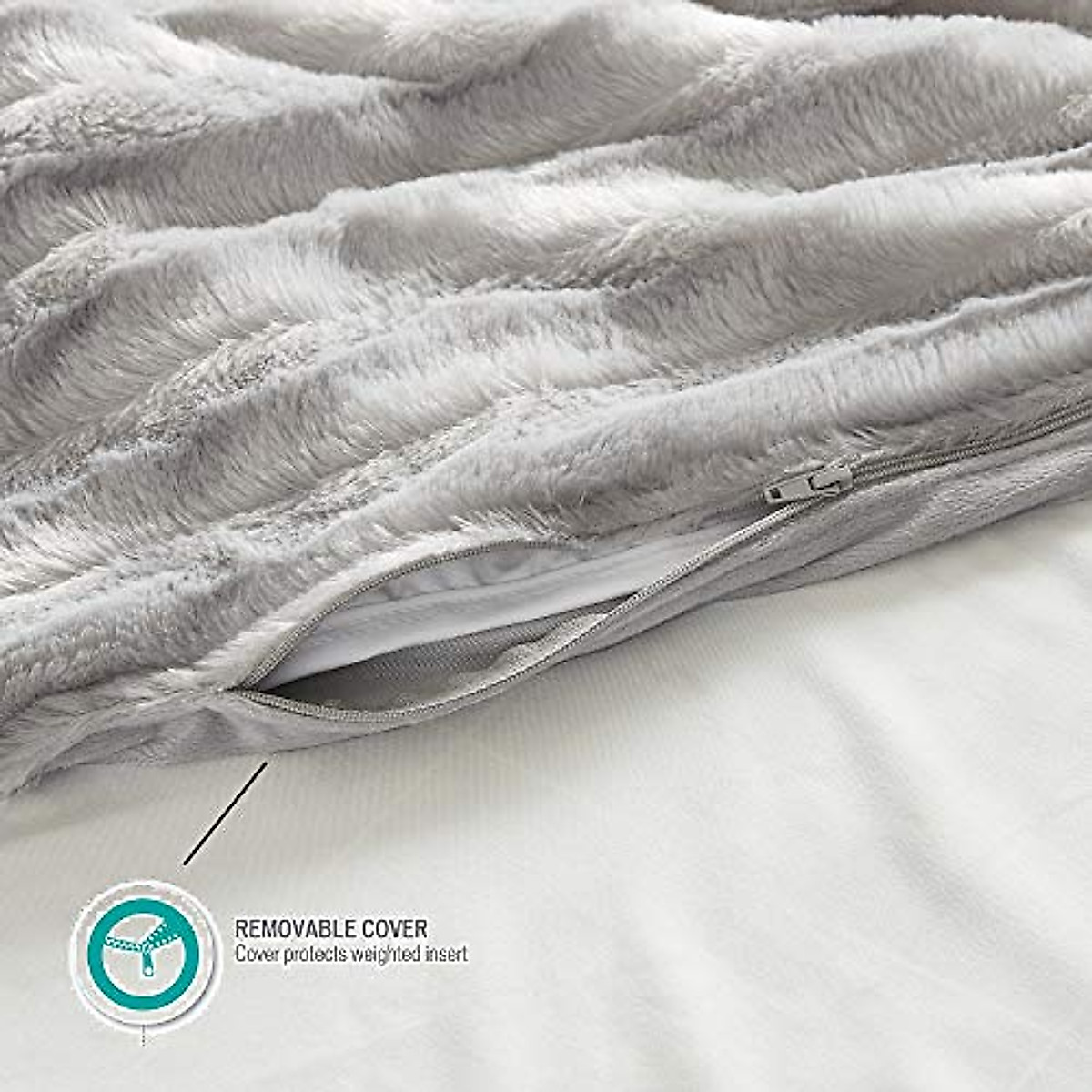 Beautyrest Duke Weighted Adult, Faux Fur, Glass Beads Filling, and Removable Cover Calming Heavy Blankets, 60x70-12lbs, Grey