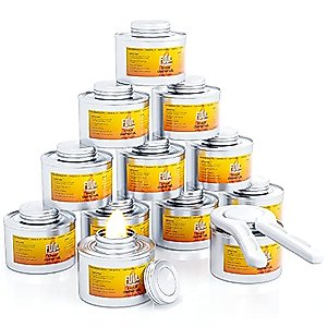FUUL – Chafing Fuel Dish Burner Cans - 12 Pack - Chafing Dish Fuel Cans Burners To Keep Food Warm with 6-Hours Burning Capacity - Cooking Fuel For Chafing Dishes - 1 Opener Included for Opening Seal
