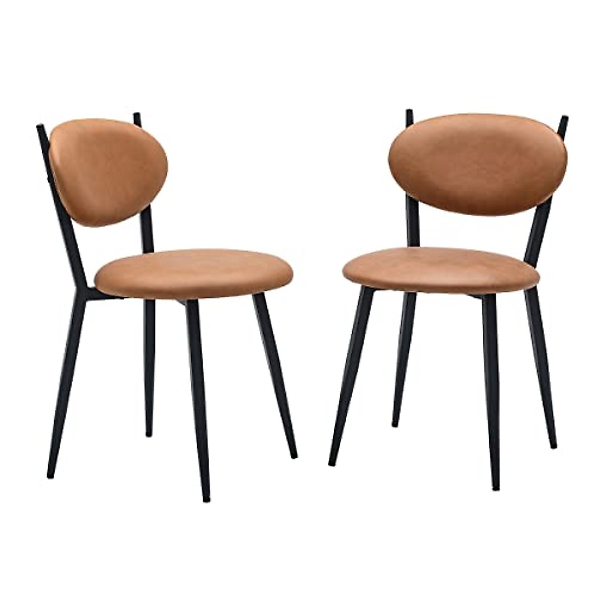 ZHNT Cognac Colour Vegan Leather Upholstered Modern Dining Chairs,Metal Legs for Kitchen Dining Room Chair,Bedroom,Living Room Chairs Set of 2 (Brown)