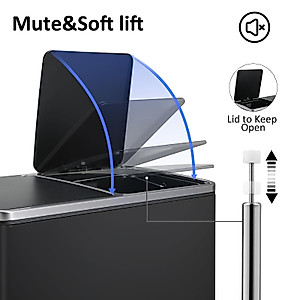 Arlopu 12 GallonStainless Steel Trash Can, 48L Dual Compartment, Metal Kitchen Step Recycle Bin, Metal Double Dustbin, in-Home Garbage Rubbish Can W/Removable Liner Buckets (Black)