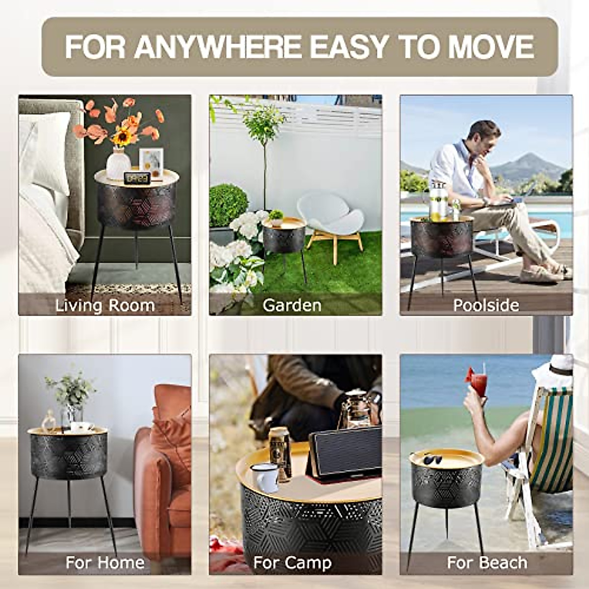 JEROAL Round Side Table Set of 2, End Table with Durable Iron Legs Support, Small Side Accent Table with Storage for Living Room Bedroom Outdoor and Small Space, Easy Assembly.