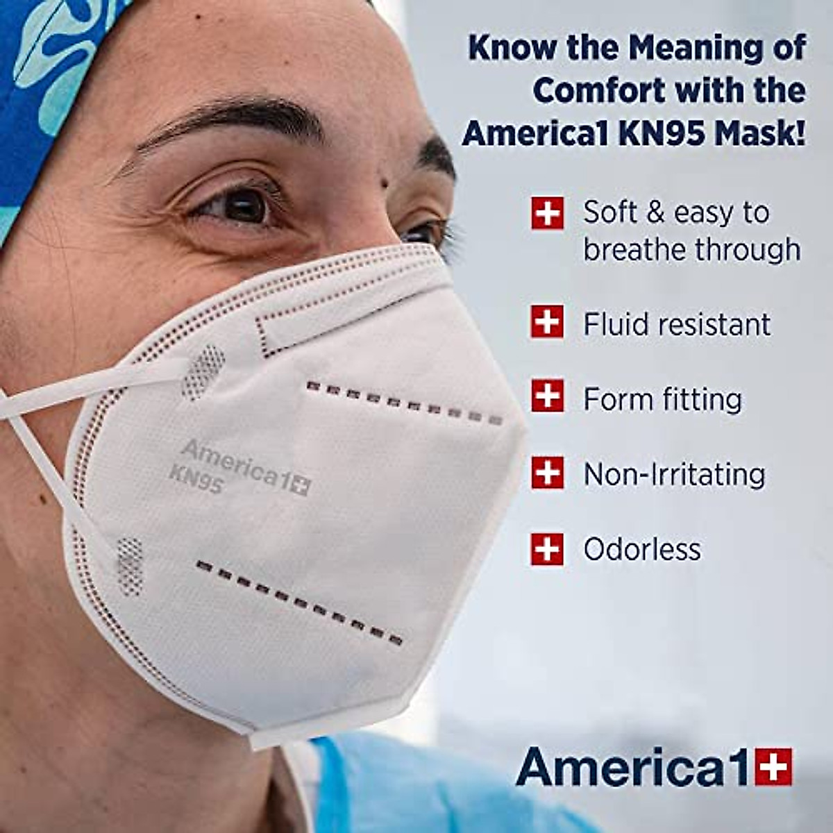America1 KN95 Face Masks | Made in USA | Breathable Face Masks with 4-Layer Protection | Face Masks for Men and Women | Disposable Face Masks for Work, Home, and Outdoor | 20 Count White Face Masks