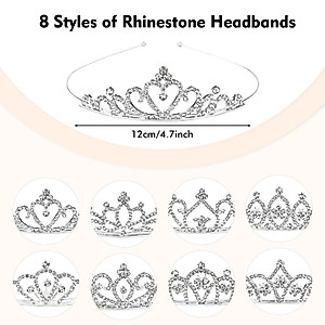 Cinaci 8 Pack Silver Metal Sparkly Glitter Rhinestone Crown Headbands Wedding Prom Birthday Party Princess Hair Tiaras Clasps Accessories for Kids Girls Teens Women Brides