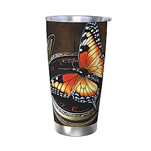 quopvn Butterfly Clocks Print 20oz Car Cup Ps Material Lid, Perfect For Hot & Cold Drinks