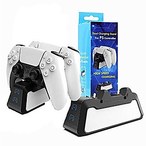 Newest Charging Station for PS5 Wireless Controllers, with LED Indicator, White, Fast Charing Dock for Dual Sense Playstaion 5 Controller with 80cm Short Charging Cord