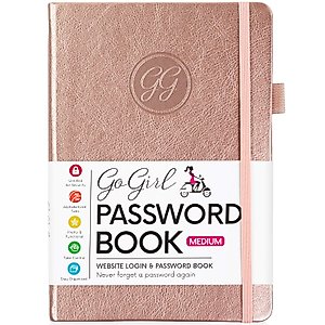 GoGirl Password Book with Alphabetical tabs – Internet Address & Password Keeper Logbook for Password Organization, Journal Notebook for Saving Website Logins. Medium Size 5.3″ x 7.7″, Rose Gold