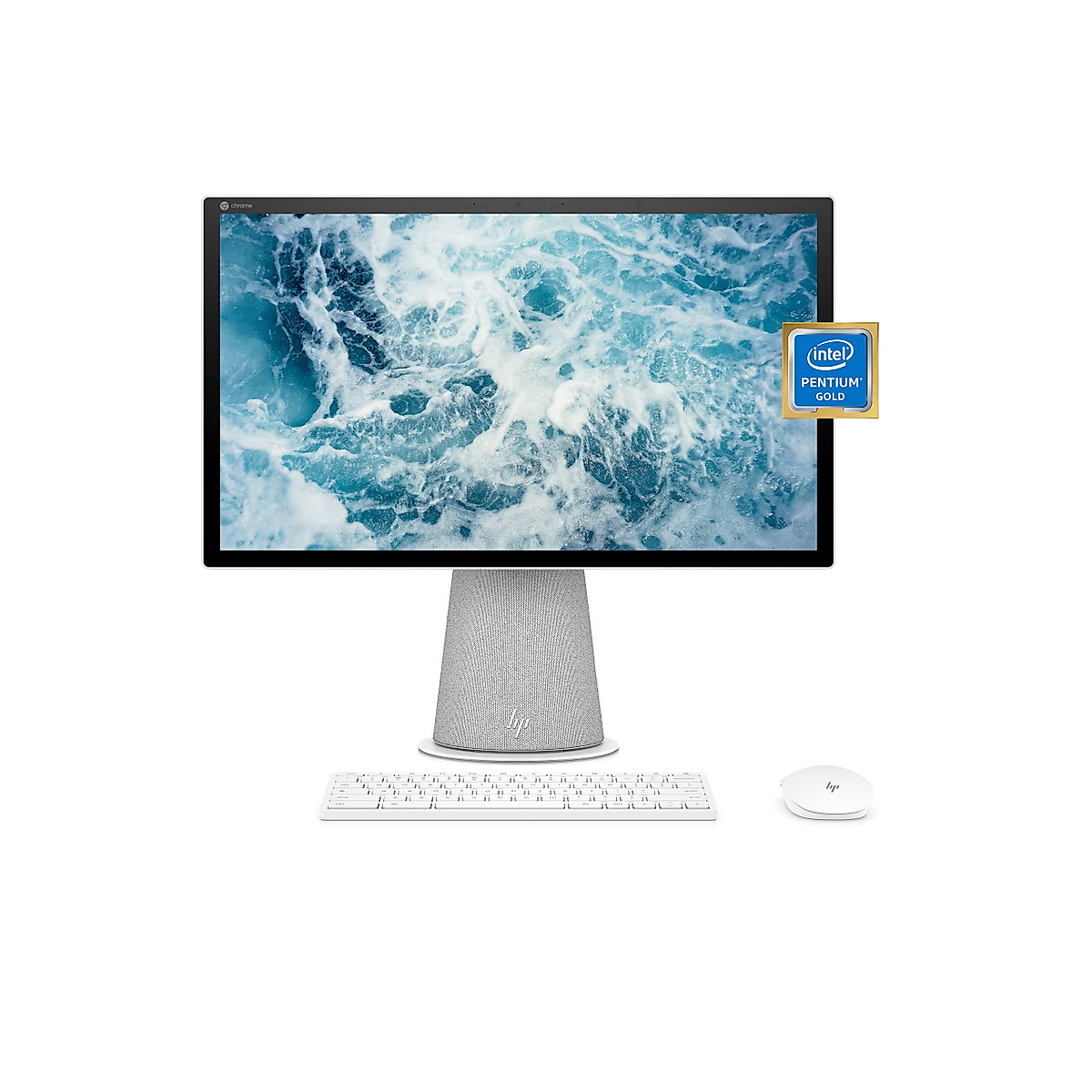 HP Chromebase 21.5" All-in-One Desktop, Intel Pentium Gold 6405U Processor, 4 GB RAM, 64 GB Storage, Rotating Full HD IPS Touchscreen, Chrome OS, Bluetooth Keyboard and Mouse Combo (22-aa0012, 2021)