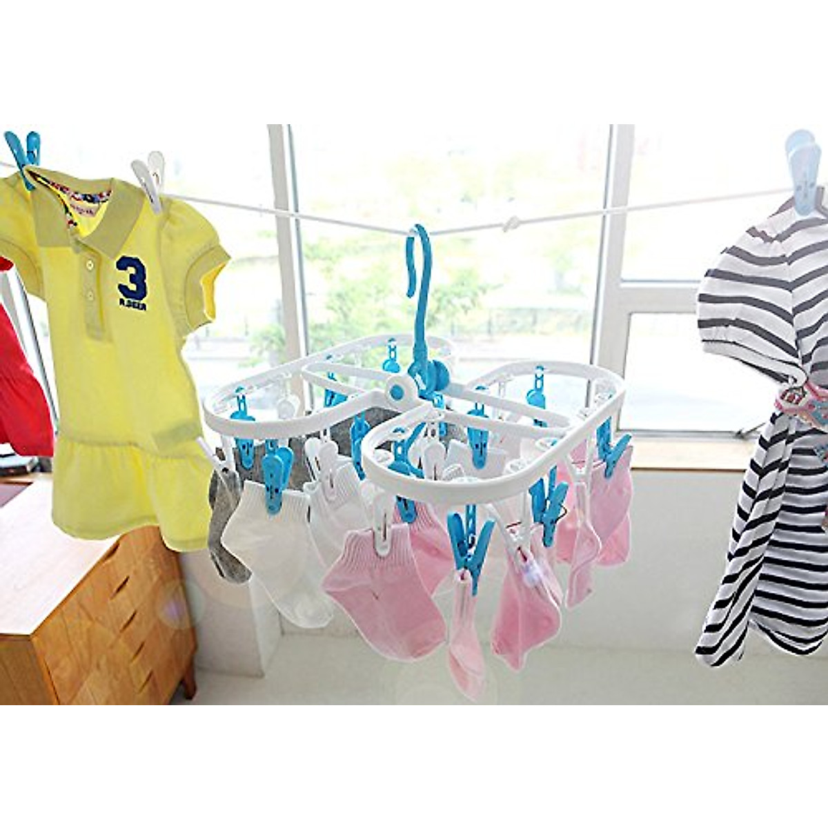 MONSTA Living Laundry Drying Rack Dry Clothes Hanger with 24 Clips - Compact Portable Outdoor Indoor Clothesline Replacement to Dry Clothing with Clips (Hanger with 24 Clips)