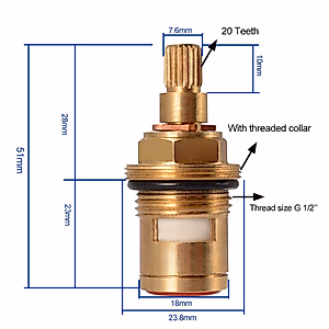 Brass Ceramic Stem Disc Cartridge Faucet Valve Replacement Quarter Turn 1/2" for Bathroom Kitchen Tap (1 Pair Hot & Cold)