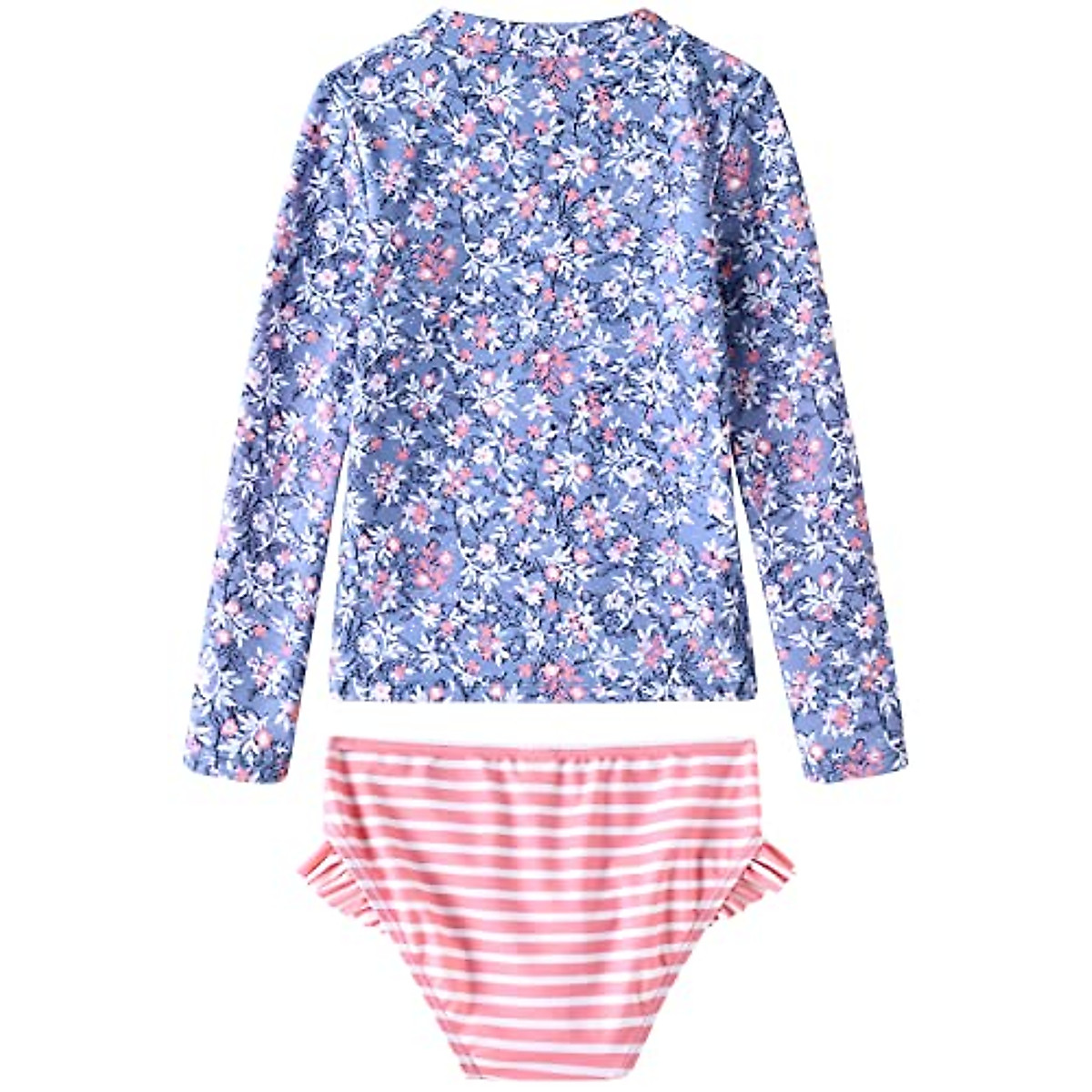 UMELOK Toddler Girls Rashguard Set Swimwear 2-Pieces Long Sleeve Bathing Suit Swimsuit Sets Light Purple/Pink, Floral/Stripe 5T