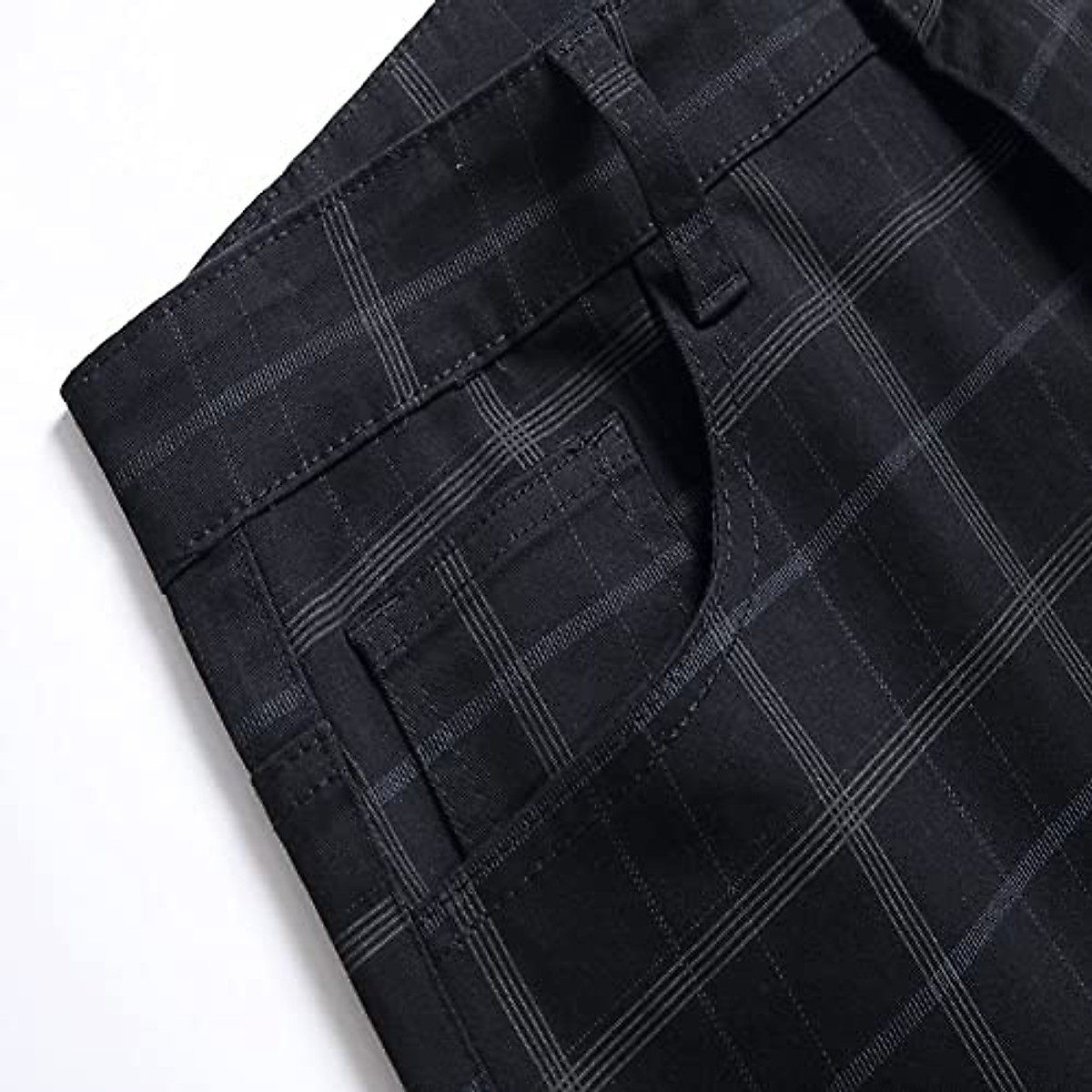 Keevoom Mens Dress Pants Skinny Stretch Black Chinos Casual Business Plaid Pants for Men (3303 Black,34)