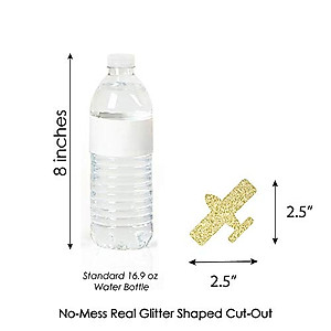 Gold Glitter Airplane Party Straws - No-Mess Real Gold Glitter Cut-Outs and Decorative Baby Shower or Birthday Party Paper Straws - Set of 24
