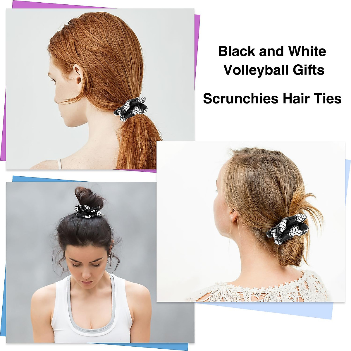 WILLBOND 12 Pieces Silk Hair Scrunchies Volleyball Sport Hair Elastic Satin Ties Bands Ponytail Holders for Players Teams Gifts Wristband Decoration Accessories Women(Black)