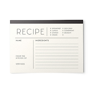 48 Water Resistant Ivory Recipe Cards, Simple & Modern, Double-Sided, Multi-Colors (Ivory & Black)