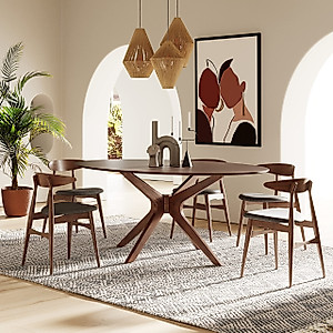 Limari Home Poype Collection Modern Style Walnut Finished Oval 8 Persons Dining Table With Solid Wood Legs and Base, Brown