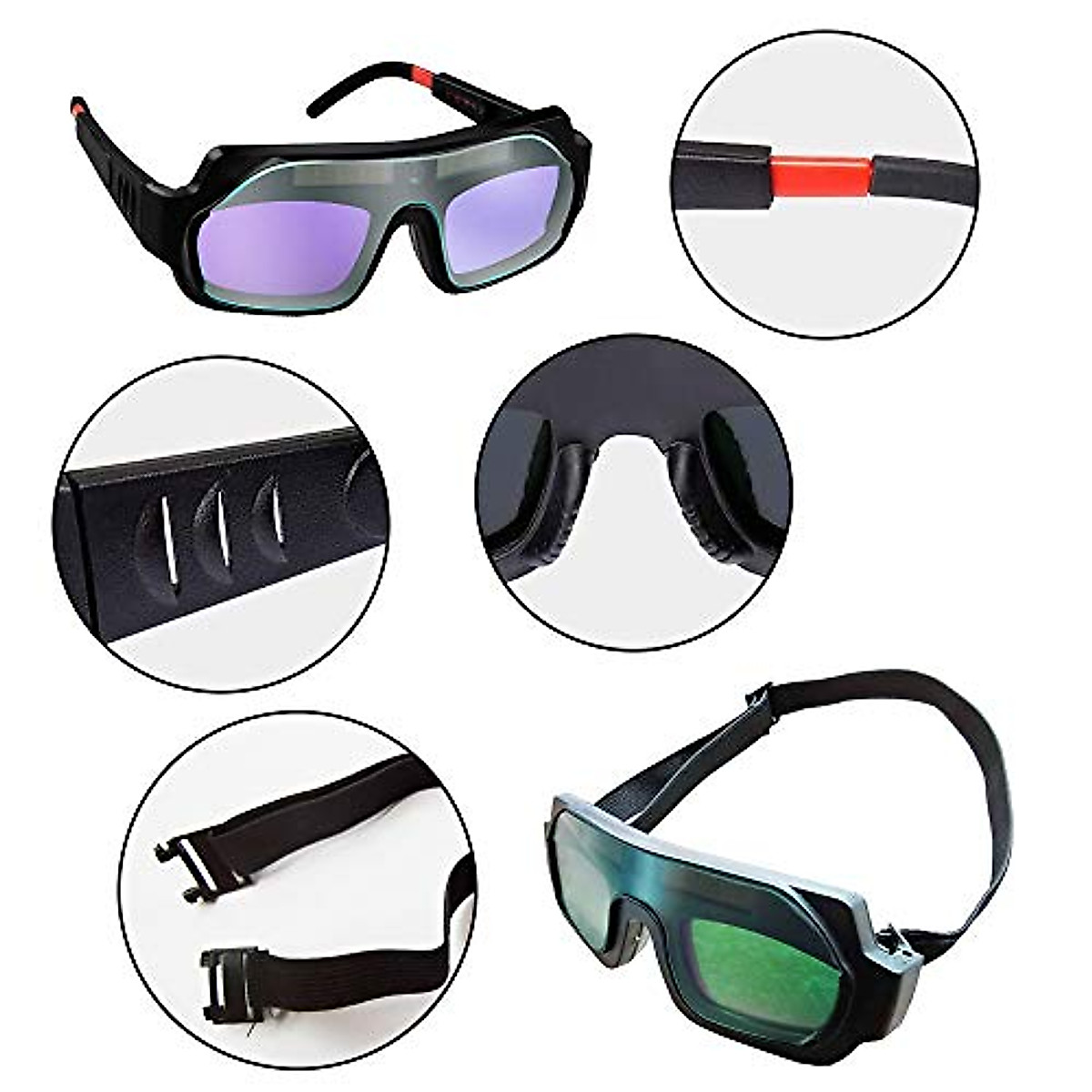 Solar automatic darkening welding goggles, welding glasses, 5 PC protective lenses, With a storage box suitable for glasses