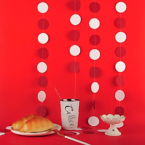 Red and White Paper Garland Circle Dots Party Garland Banner Streamer Backdrop Hanging Decorations, 2" in Diameter, Pack of 3, 30 Feet in Total