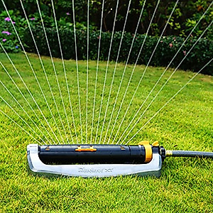 Melnor 65154AMZ XT Turbo Oscillating Sprinkler, Metal Base, 4,500 sq. ft., Quick Connect Bundle, 3-Way Adjustable, Black, Yellow