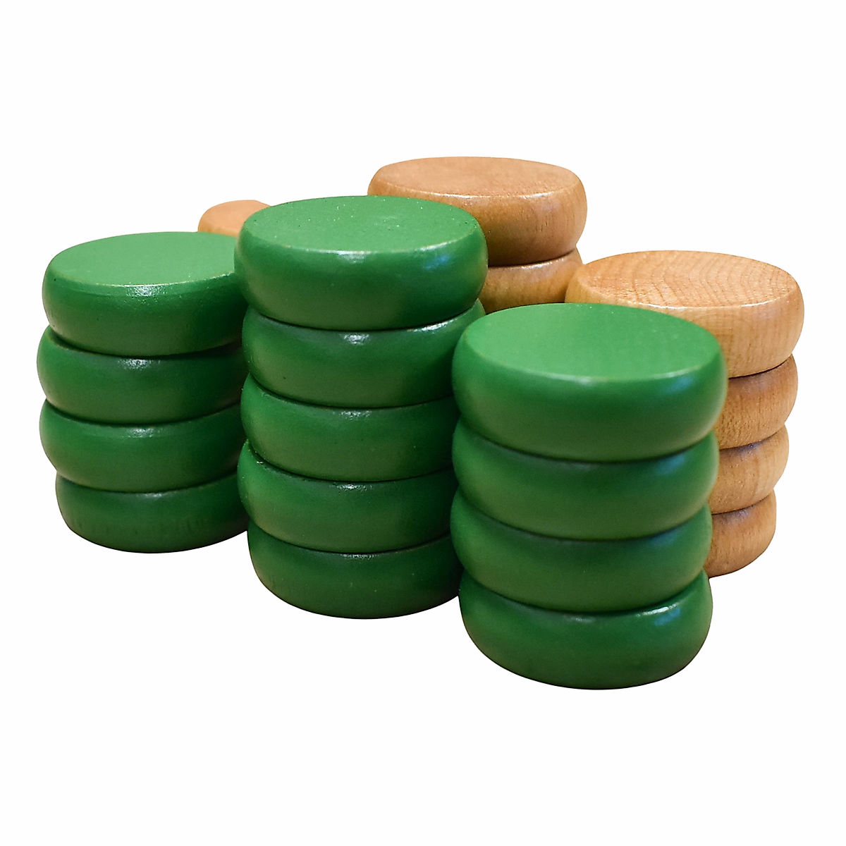 26 Natural and Green Crokinole Discs with a Velvet Pouch (Mini Discs - 1 3/32 Inch Diameter (2.8cm))