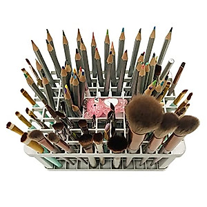 Pen Holder for Desk Rectangle 72 Holes Plastic Makeup & Painting Brush Holders Crate Organizer for Pencil, Paintbrush, Cosmetic Brushes Grey