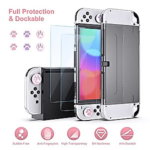 innoAura Switch OLED Accessories Bundle 18 in 1 Switch Bundle with Switch Case, Switch Game Case, Switch OLED Screen Protector, Switch Stand, Switch Thumb Grips (Pink)