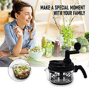 Salsa Maker and Nut Chopper Manual Hand Slicer - Manual Food Processor with Pure Steel Blade – Ergonomic Handle and Rotary Style Hand Chopper for Vegetables, Nuts, Fruits, Salad, Etc