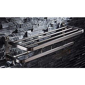 ELLO&ALLO Stainless Steel Towel Racks for Bathroom Shelf Double Towel Bar Holder with Hooks Wall Mounted Multifunctional Foldable Brushed Nickel