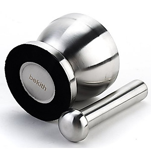 Bekith Mortar and Pestle Sets 18/8 Brushed Stainless Steel Spice Grinder Pill Crusher Molcajete Herb Bowl
