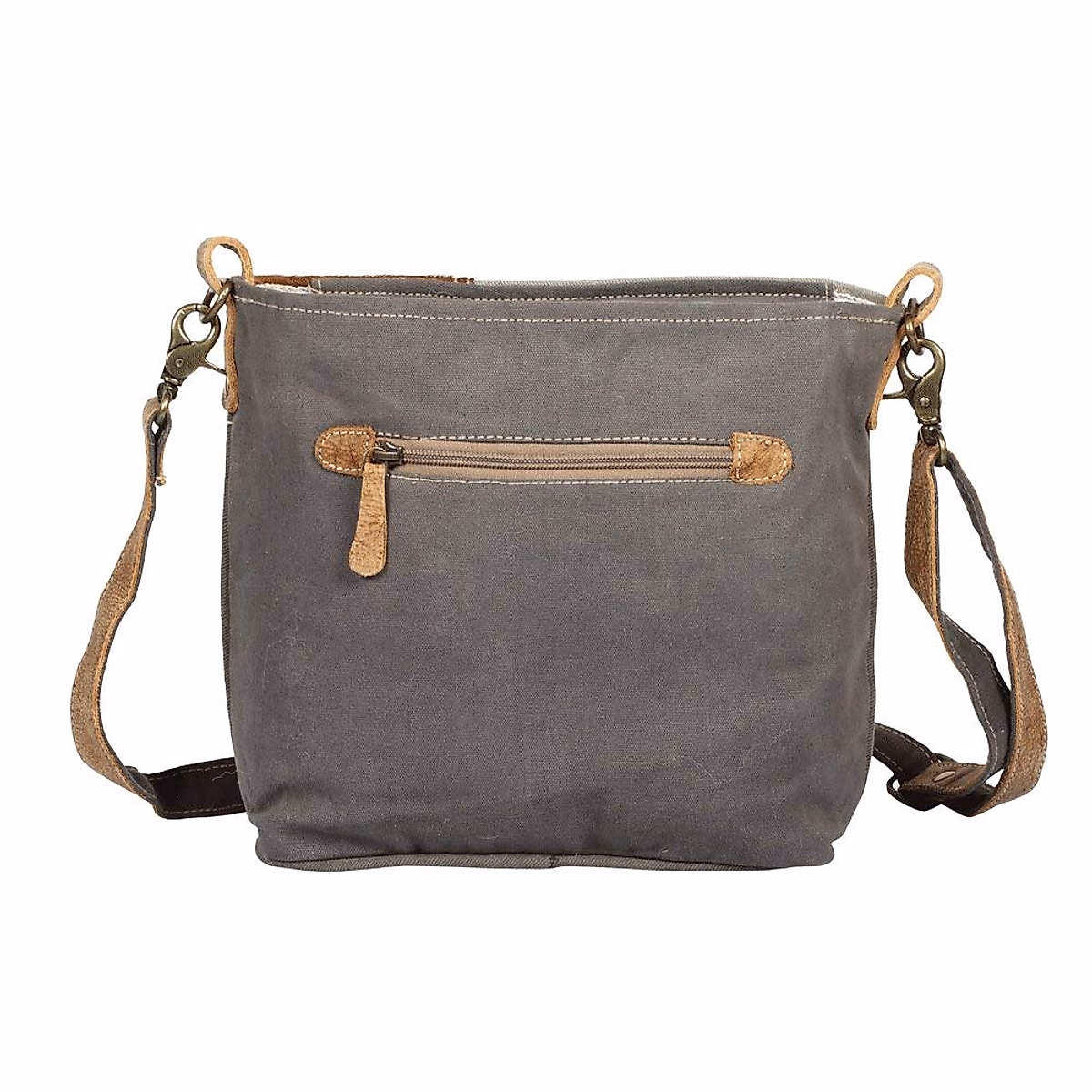 USA Stamp Upcycled Canvas and Hair-On Cowhide Leather Crossbody Bag